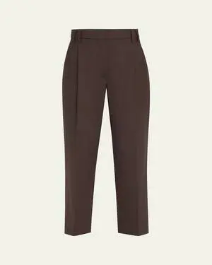 Brunello Cucinelli Slouchy Pleated Tropical Wool Pants