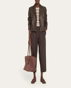 Brunello Cucinelli Slouchy Pleated Tropical Wool Pants