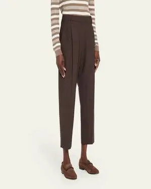 Brunello Cucinelli Slouchy Pleated Tropical Wool Pants
