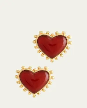 ANABEL ARAM JEWELRY Heart Stone Stud Earrings Malachite