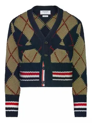 Thom Browne Argyle-intarsia V-neck Wool Cardigan - Blue