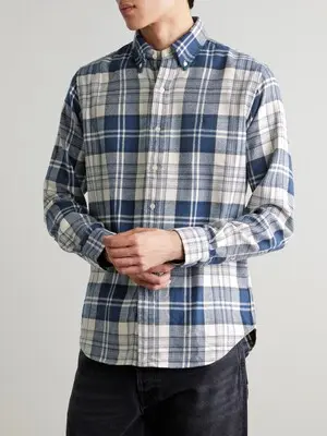 Polo Ralph Lauren Button-down Collar Logo-embroidered Cotton-flannel Shirt - Blue