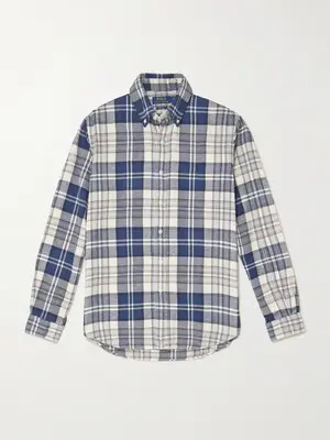 Polo Ralph Lauren Button-down Collar Logo-embroidered Cotton-flannel Shirt - Blue