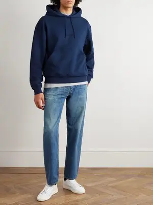 Saint Laurent Logo-embroidered Cotton-jersey Hoodie - Blue