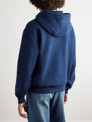 Saint Laurent Logo-embroidered Cotton-jersey Hoodie - Blue
