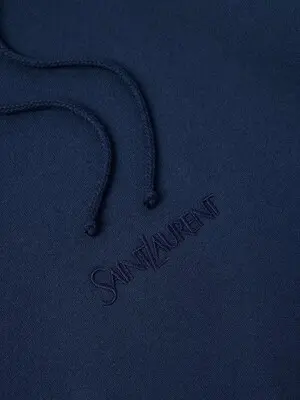 Saint Laurent Logo-embroidered Cotton-jersey Hoodie - Blue