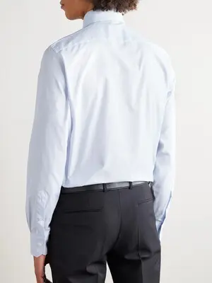Zegna Cutaway-collar Checked Cotton-poplin Shirt - Blue