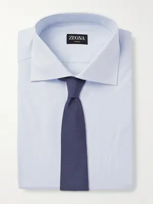 Zegna Cutaway-collar Checked Cotton-poplin Shirt - Blue