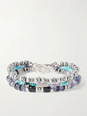 PEYOTE BIRD Sterling And Gemstone Beaded Bracelet Set - Silver