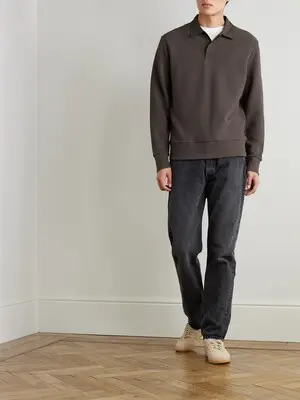 Oliver Peoples Waffle-knit Organic Cotton-blend Polo Shirt