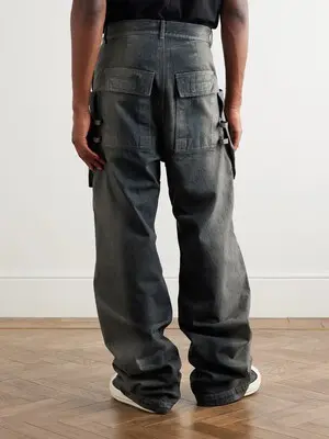 Rick Owens Stefan Wide-leg Distressed Denim Cargo Trousers - Gray