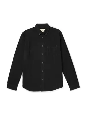 Folk Button Down-collar Cotton-flannel Shirt - Black