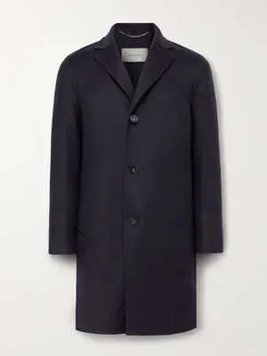 Canali Wool And Cashmere-blend Felt Overcoat - Navy