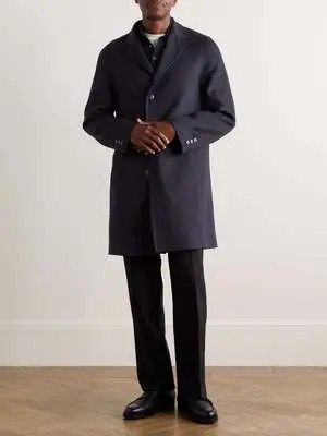 Canali Wool And Cashmere-blend Felt Overcoat - Navy