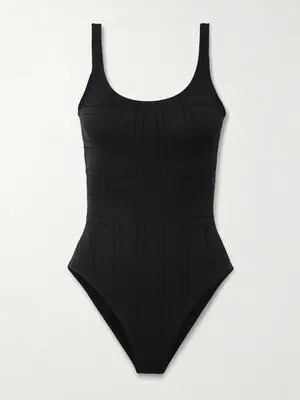 TOTEME Ribbed Pointelle-knit Recycled Swimsuit - Black
