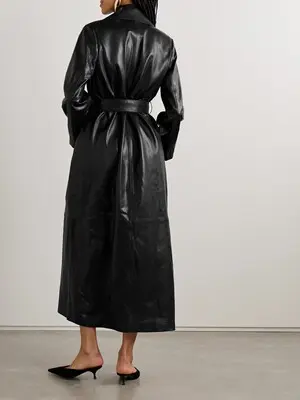 Nour Hammour Kasha Belted Leather Trench Coat