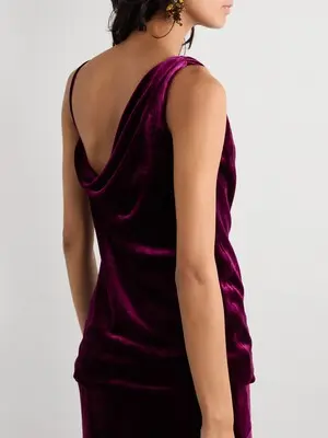 Dries Van Noten Asymmetric Draped Velvet Top - Burgundy