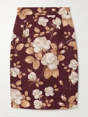 Dolce & Gabbana Floral-print Cotton-blend Jacquard Skirt - Brown