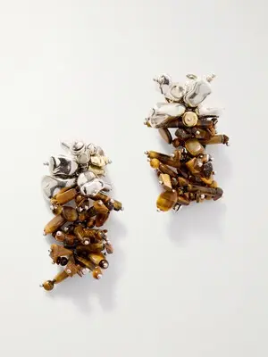 Dries Van Noten Silver- And Gold-tone Tiger's Eye Earrings - Multi