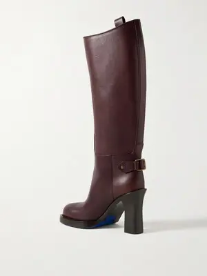 Burberry Buckled Leather Knee High Boots - Burgundy