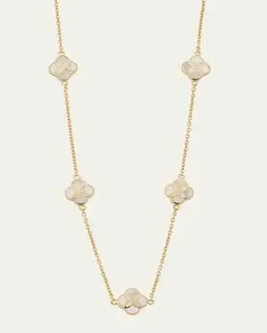 JAN LESLIE Five Petal Gemstone Station Necklace - Mop