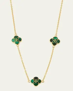 JAN LESLIE Triple Petal Gemstone Station Necklace - Malachite