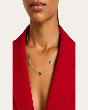 JAN LESLIE Triple Petal Gemstone Station Necklace - Malachite