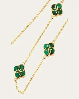 JAN LESLIE Triple Petal Gemstone Station Necklace - Malachite