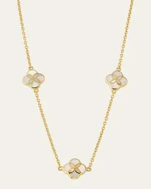 JAN LESLIE Triple Petal Gemstone Station Necklace - Mop