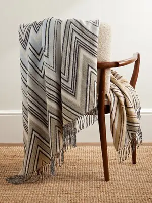 Missoni Plume Fringed Striped Jacquard-knit Wool-blend Blanket - Brown