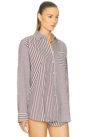 Solid & Striped The Avril Button Down Top - Raisin Brown & Brule