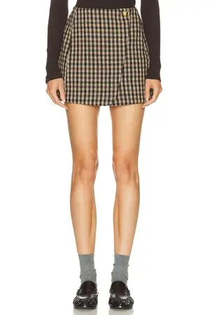 GANNI Check Wool Mini Skirt