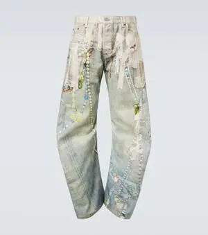 Acne Studios Distressed Printed Barrel-leg Jeans - Blue