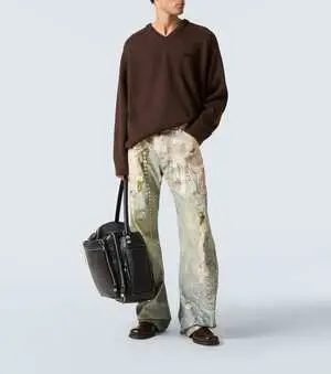 Acne Studios Distressed Printed Barrel-leg Jeans - Blue