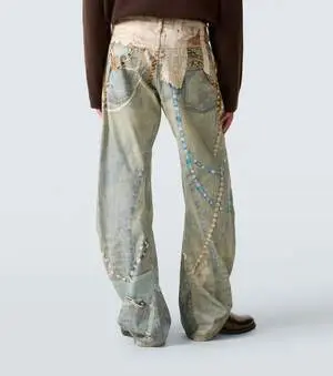 Acne Studios Distressed Printed Barrel-leg Jeans - Blue