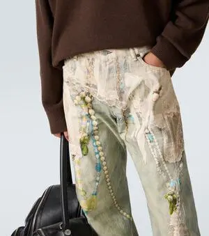 Acne Studios Distressed Printed Barrel-leg Jeans - Blue