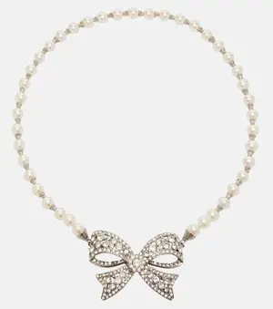Alessandra Rich Embellished Faux Pearl Necklace - Silver