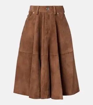 Ami Pleated Suede Midi Skirt