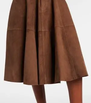 Ami Pleated Suede Midi Skirt