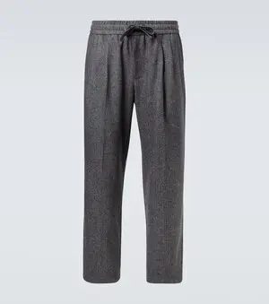 Dolce & Gabbana Herringbone Wool-blend Wide-leg Trousers - Grey