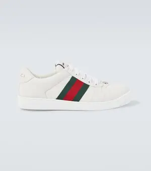 Gucci Screener Debossed Leather Sneakers - White