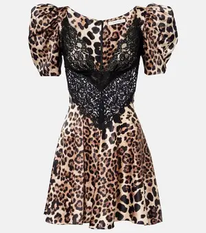 RODARTE Leopard-print Silk Satin Minidress