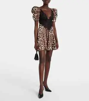 RODARTE Leopard-print Silk Satin Minidress