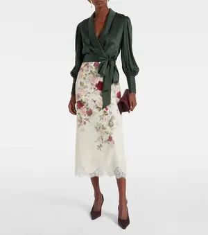 Zimmermann Hypnotic Floral Linen Pencil Skirt