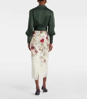 Zimmermann Hypnotic Floral Linen Pencil Skirt