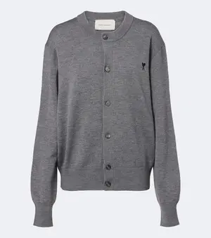 AMI Paris De Cœur Wool Cardigan - Grey