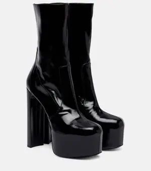 Saint Laurent Billy 95 Leather Platform Mid-calf Boots - Black