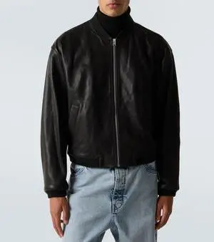 FRAME Leather Bomber Jacket - Black