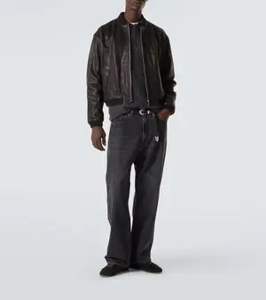 FRAME Leather Bomber Jacket - Black