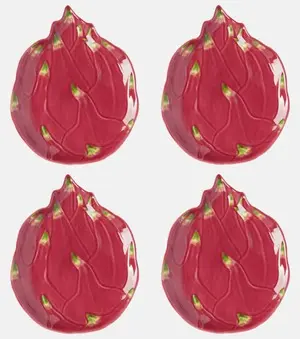 BORDALLO PINHEIRO Tropical Fruits Pitaya Set Of 4 Earthenware Dessert Plates - Pink